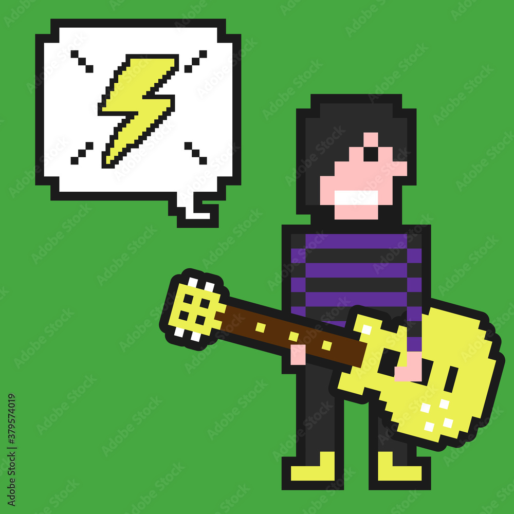 Punk guitarist with pixel art.Vector pixel art guitarist illustration ...