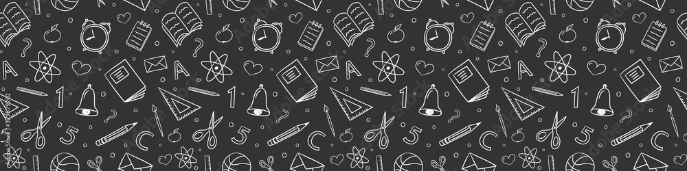 Concept of school background. Seamless pattern with doodles. Vector ...