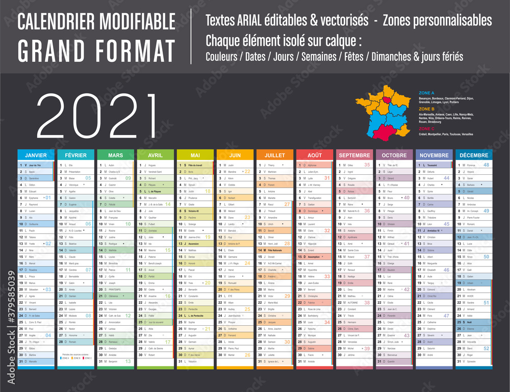 Calendrier 2021 modifiable - Grand format Stock Vector | Adobe Stock