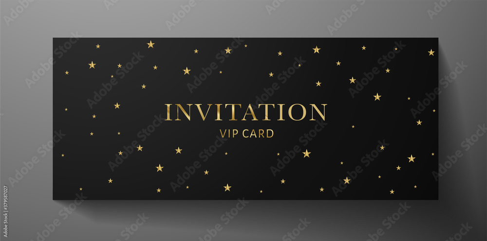 Premium invite VIP card template with black background and gold stars ...