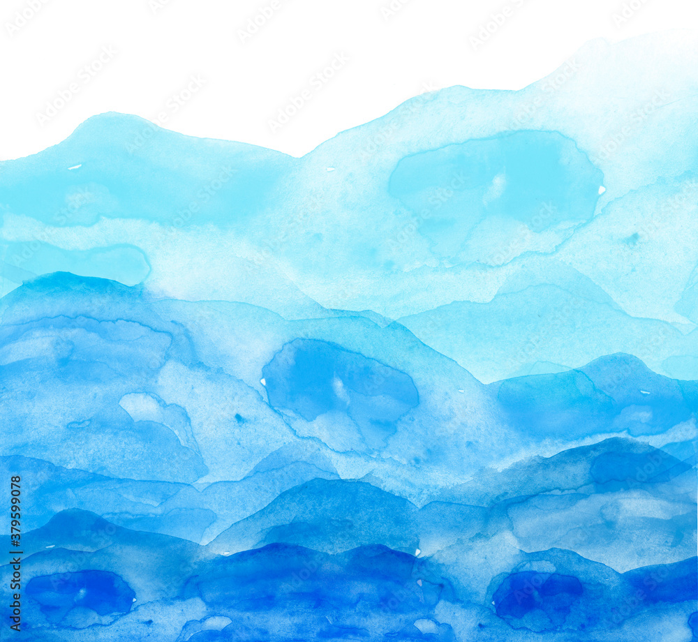 Watercolor line of blue paint, splash, smear, blot, abstraction. Used ...