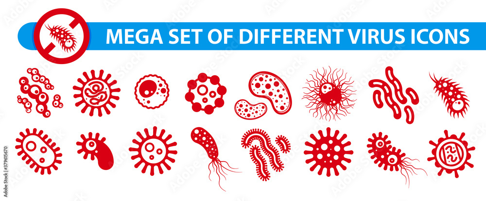 Mega set of different types virus icons. (Corona virus -2019-nCoV ...