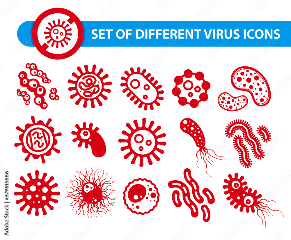 Set of different types virus icons. (Corona virus -2019-nCoV). Vector ...