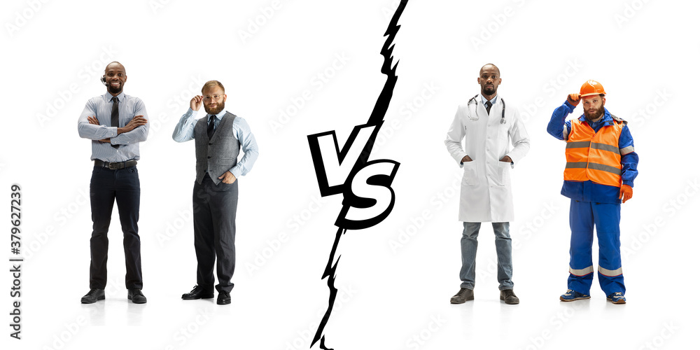 Group of people with different professions isolated on white studio ...