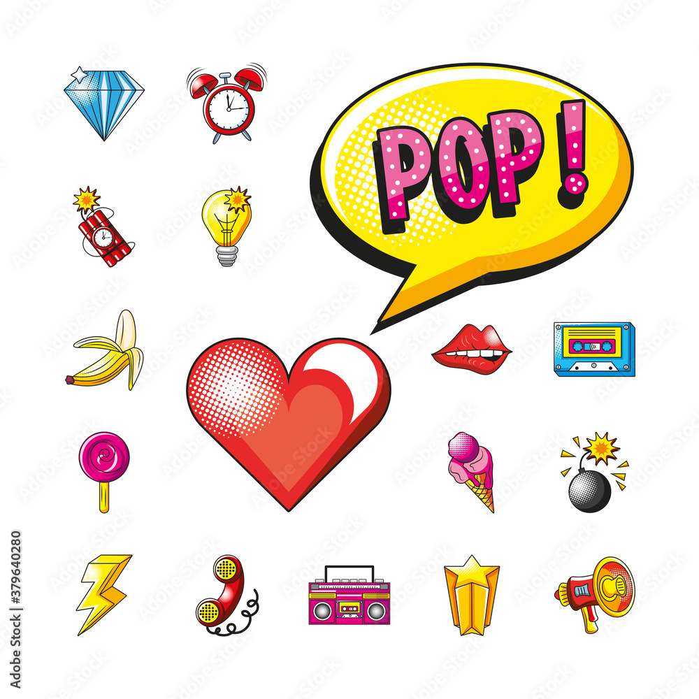 Pop Art Detailed Style Symbols Set Vector Design Stock Vector Adobe Stock