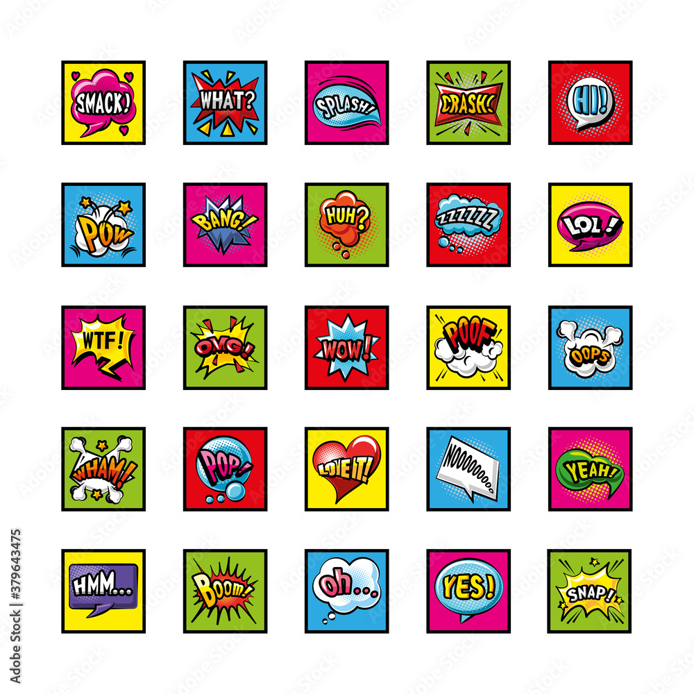 pop art bubbles detailed style symbols set vector design Stock Vector ...