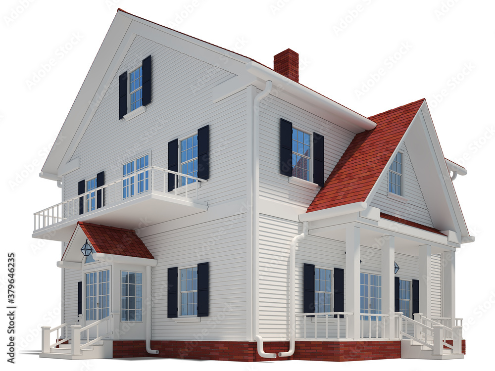3d illustration of home exterior isolated on white. 3d illustration of ...
