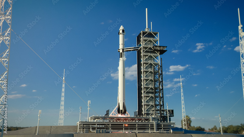 Shot of a Launch Pad Complex: Successful Rocket Launching with Crew on ...