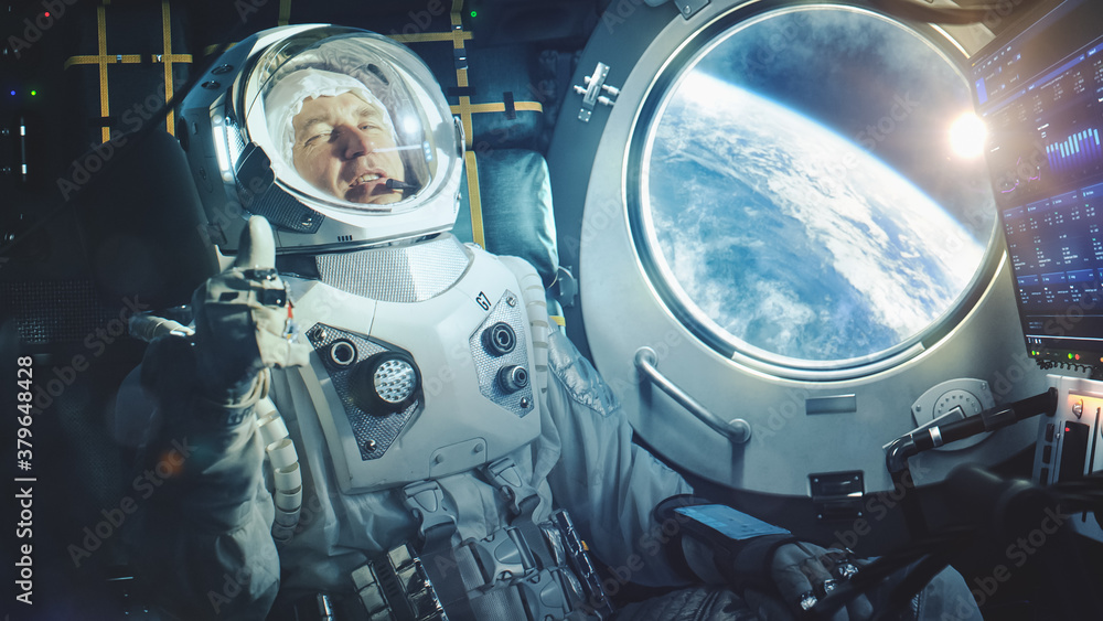 Astronaut Sitting Inside a Space Rocket During Takeoff. Successful ...