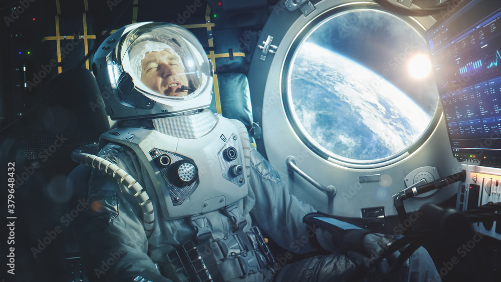 Astronaut Sitting Inside a Space Rocket During Takeoff. Successful ...