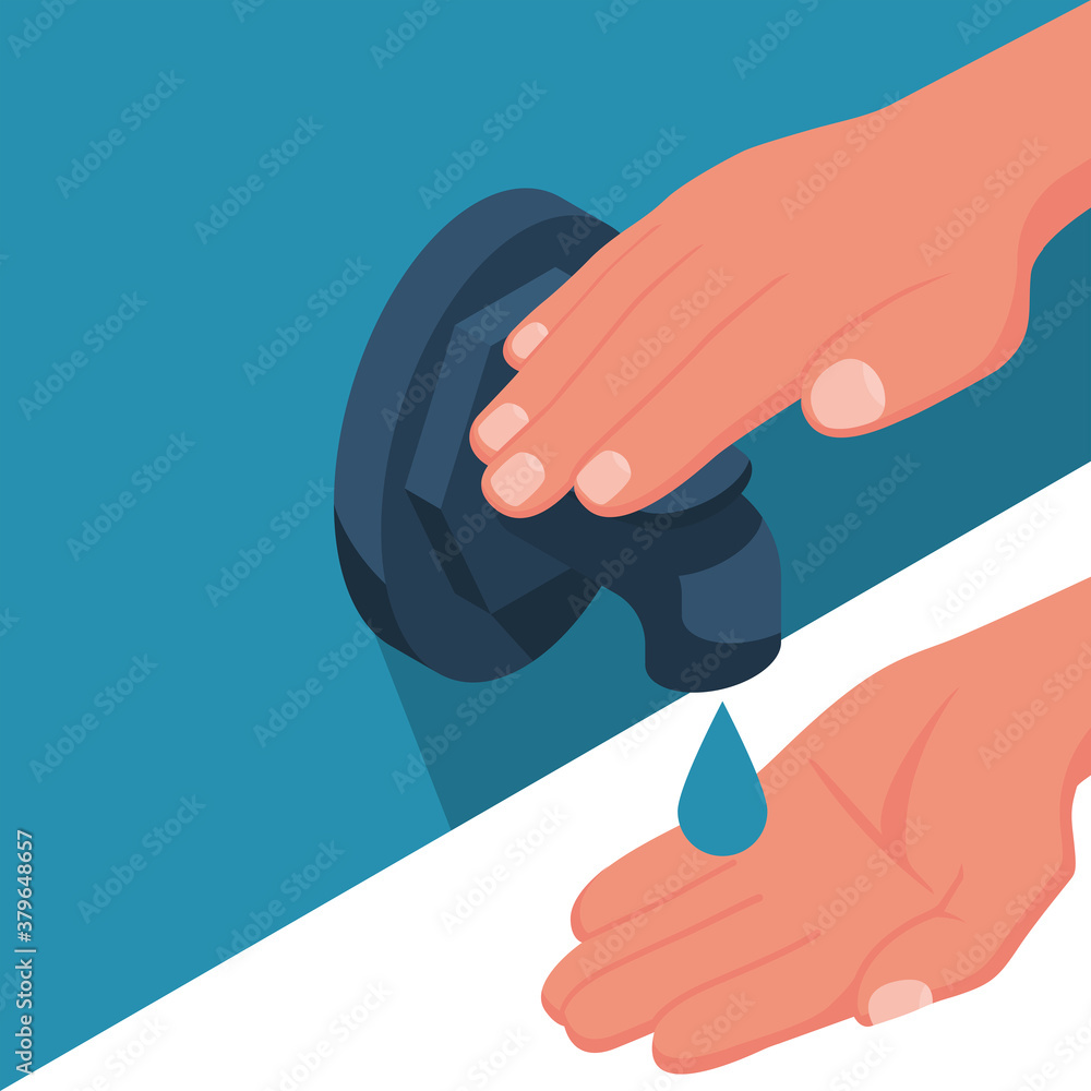 Hand washing under the tap with water. Vector illustration isometric 3d ...