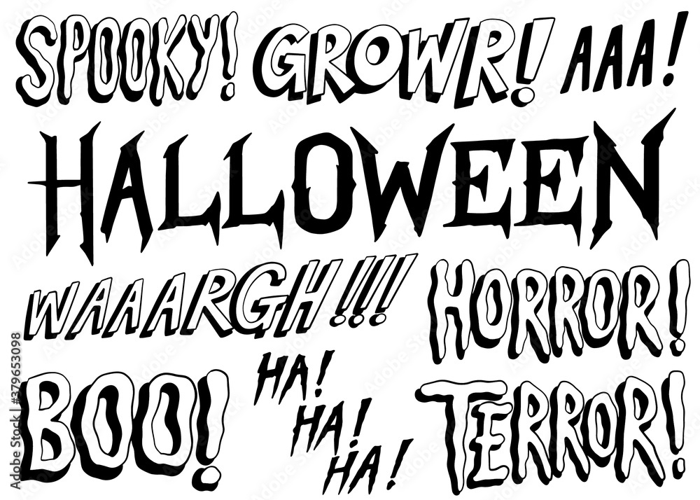 Set Of Scary Words Spooky Halloween Cartoon Words Collection Hand set-of-scary-words-spooky-halloween-cartoon-words-collection-hand