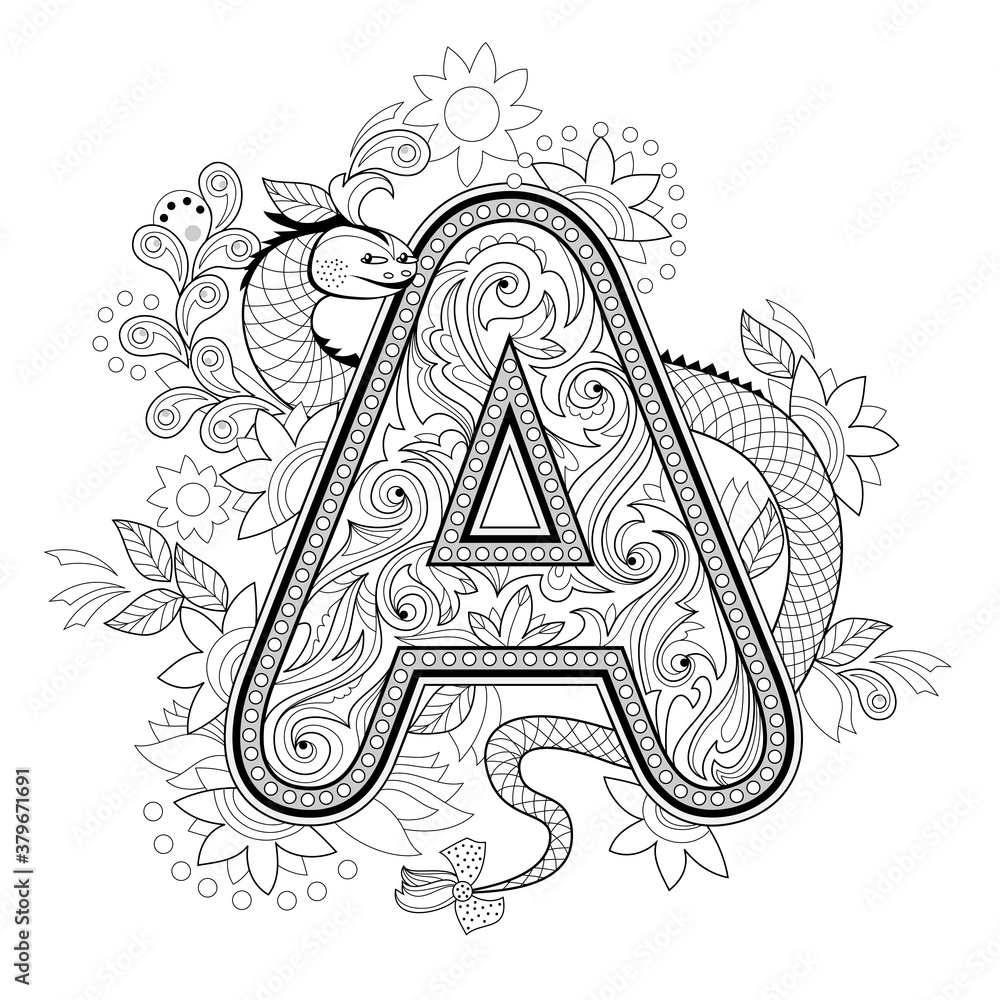 Black and white page for kids coloring book. Learn and paint letter A ...