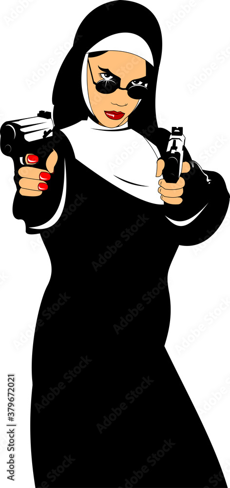 nun with two black pistols Stock Vector | Adobe Stock