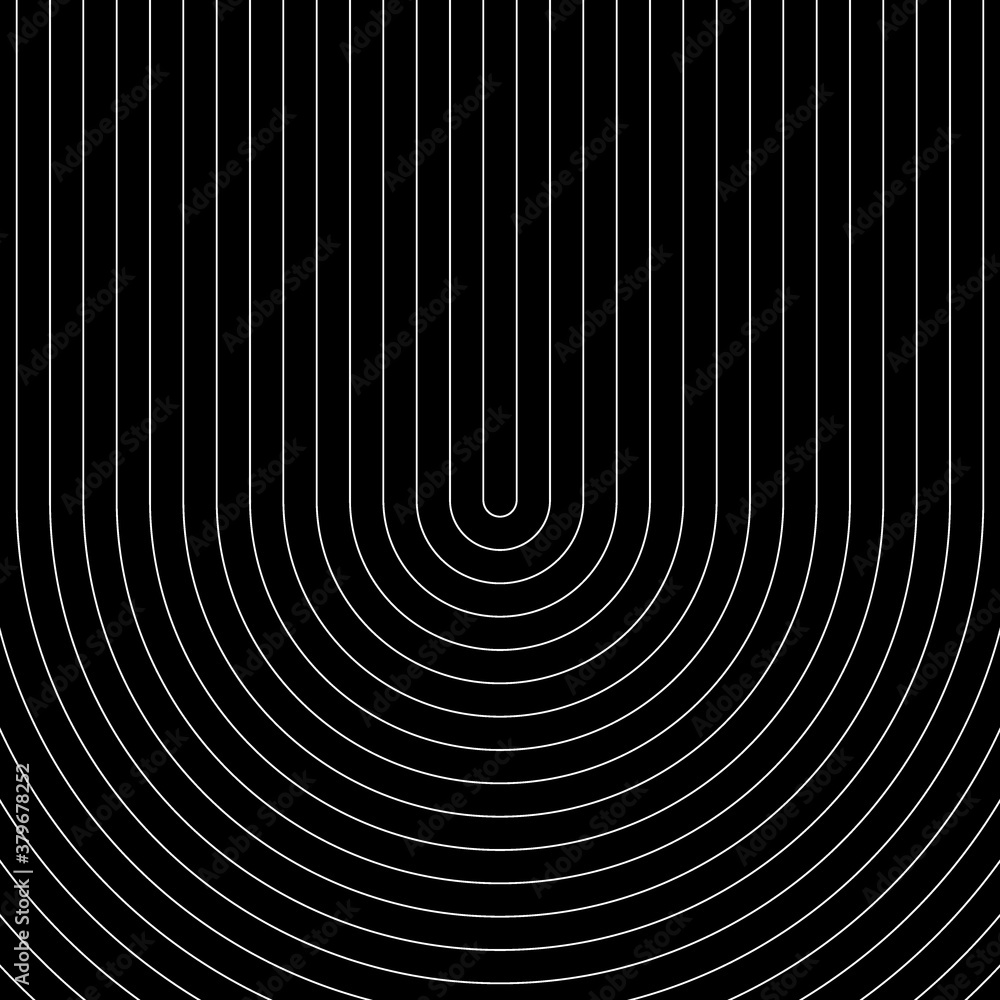 White circular lines on black background. Striped wallpaper. Surface ...