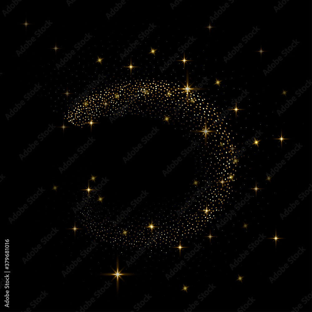 Stardust golden glitter. Glittering star dust trail.Space comet ...