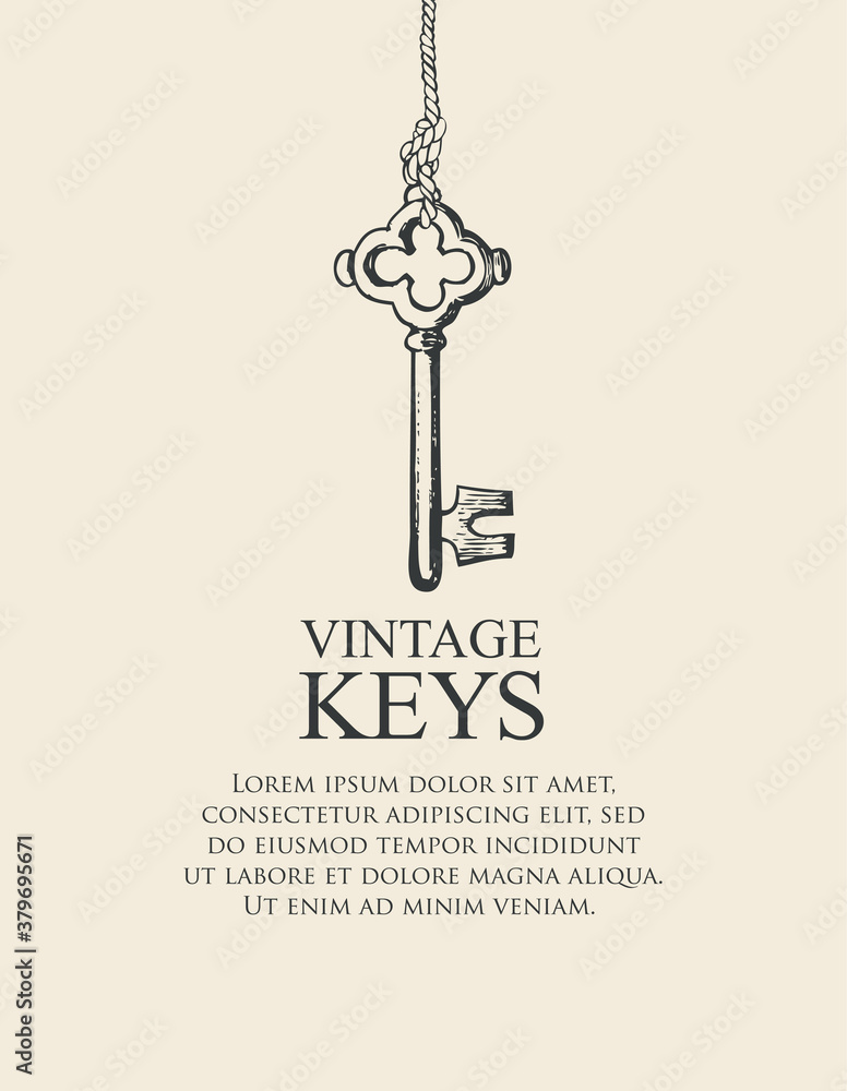 Banner with a vintage key and place for text on a light background ...