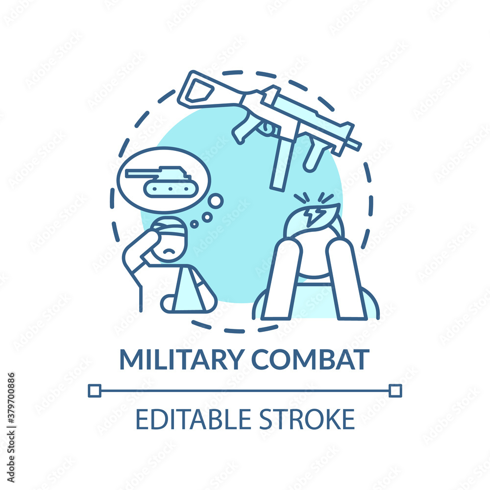 Military combat concept icon. Posttraumatic stress disorder idea thin ...