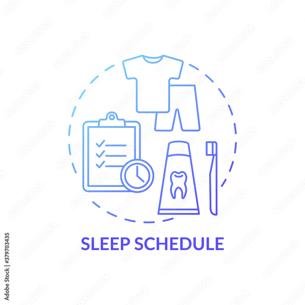 Sleep schedule blue gradient concept icon. Rest regulation. Nighttime ...