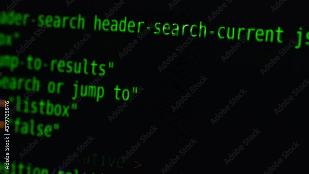The program text moves on the computer screen. Macro shooting of ...