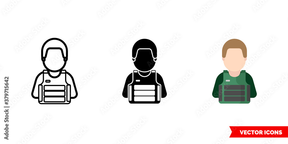Military icon of 3 types color, black and white, outline. Isolated ...