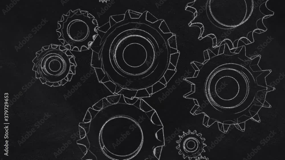 Abstract background with animation of blueprint drawing gears, engines ...