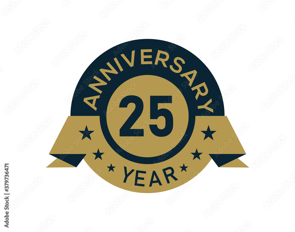 Gold 25 years anniversary badge with banner image, Anniversary logo ...