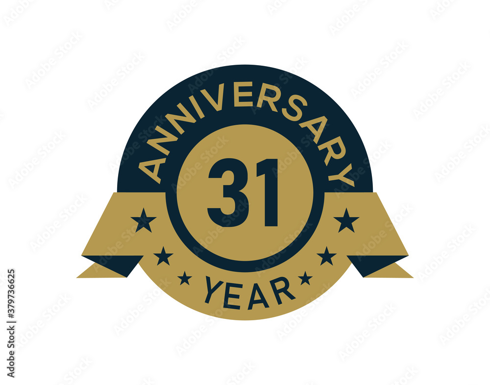 Gold 31 years anniversary badge with banner image, Anniversary logo ...
