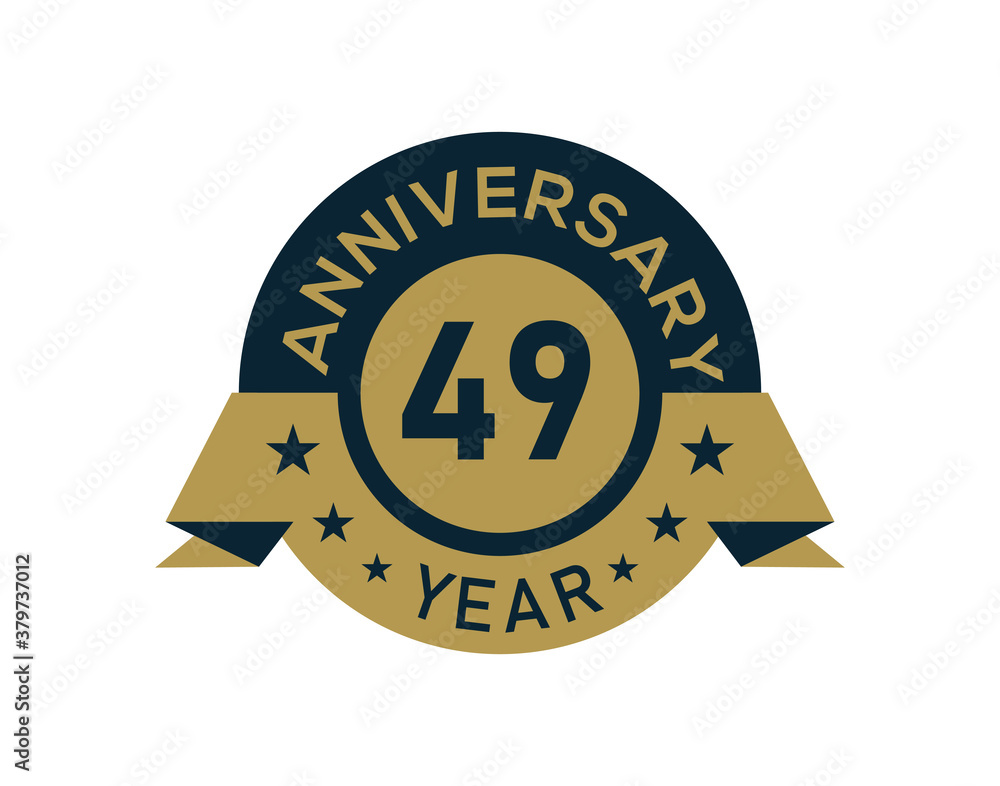 Gold 49 years anniversary badge with banner image, Anniversary logo ...