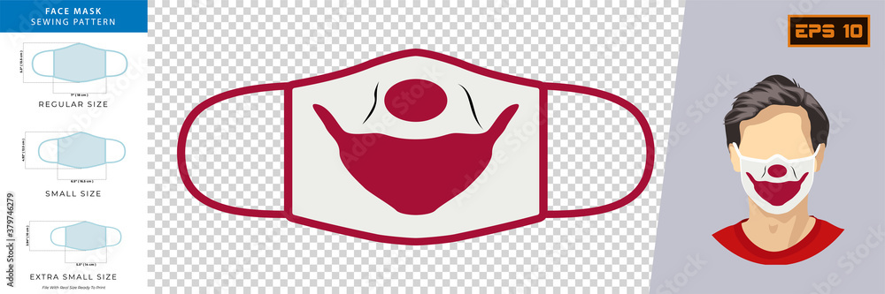 Vector graphic of funny masks in mask design. Face mask sewing pattern ...