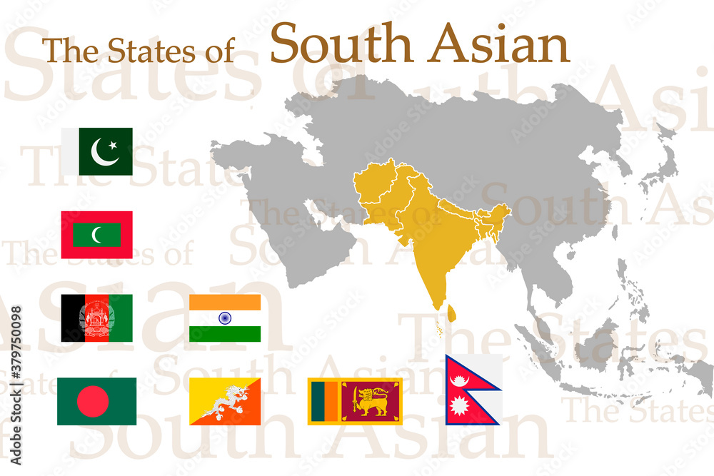 Set of icons for the flags of the countries of South Asia. Vector image ...