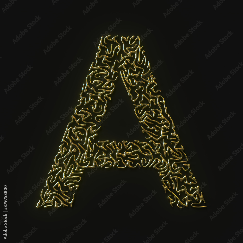 High resolution letter A symbol made of molded golden lines. 3d ...