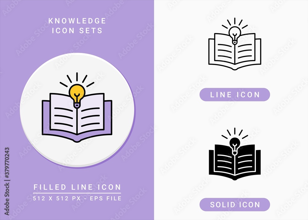 Knowledge icons set vector illustration with solid icon line style ...