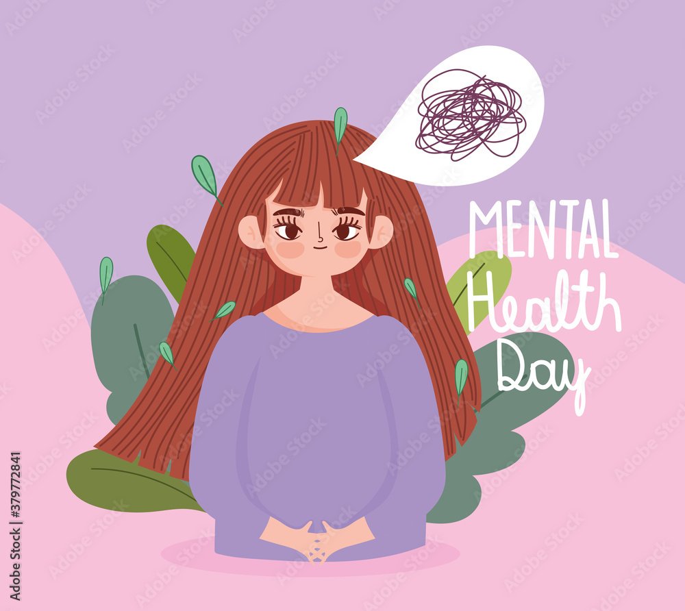 world mental health day, cartoon woman depression expression Stock ...