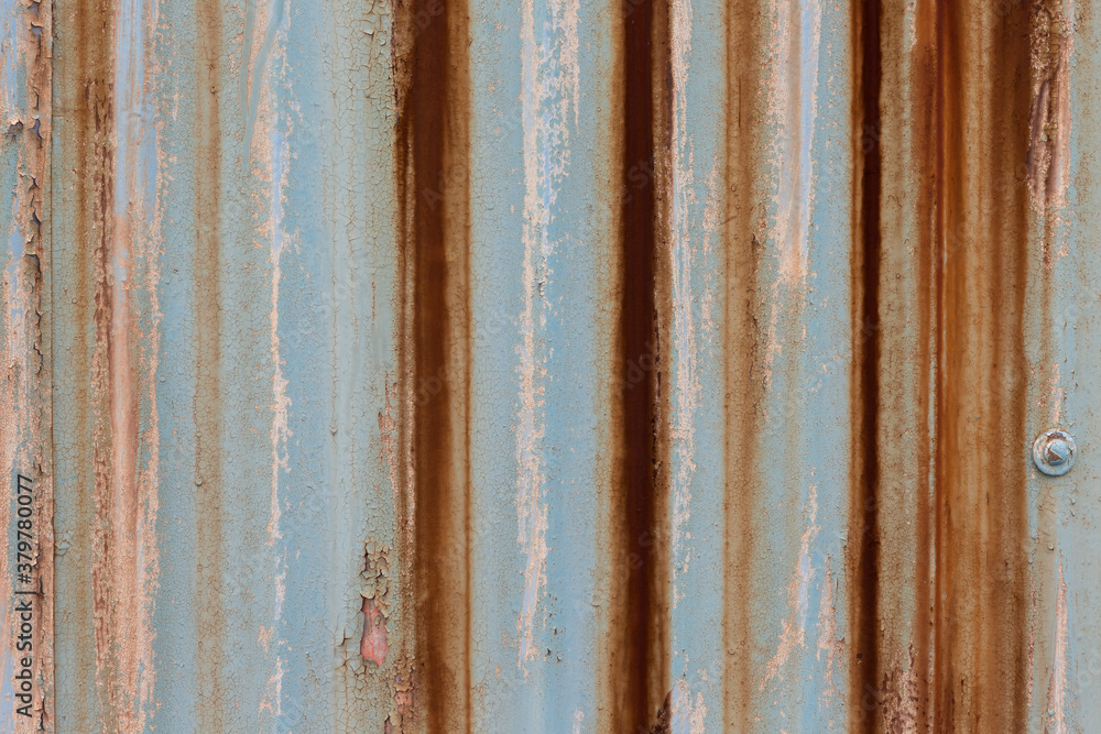 Flaking and rusty corrugated Metal Sheets attached to a building Stock ...