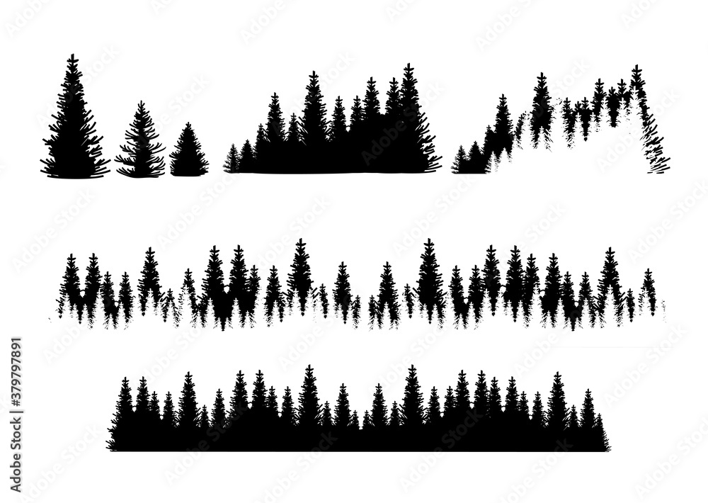 Set of forest silhouetts. Tree collection, Forest silhouette, isolated ...