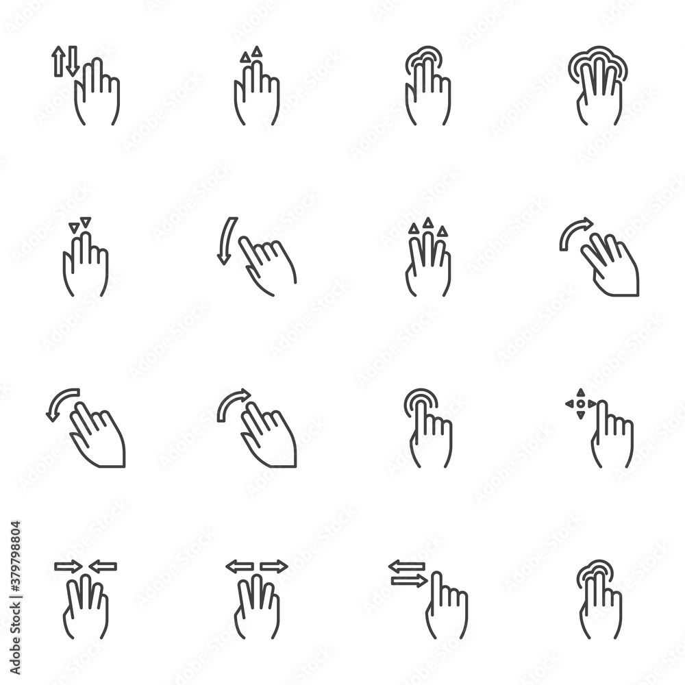 Touch Screen Hand Gestures Line Icons Set Outline Vector Symbol