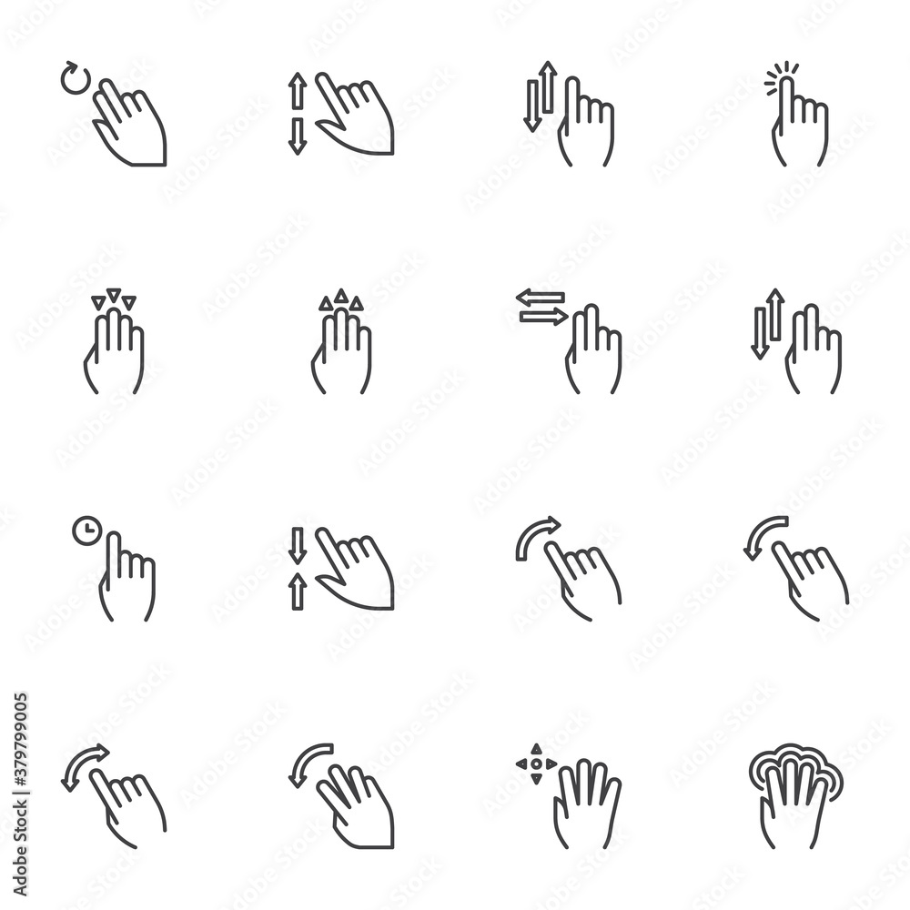 Touchpad gestures line icons set, outline vector symbol collection ...