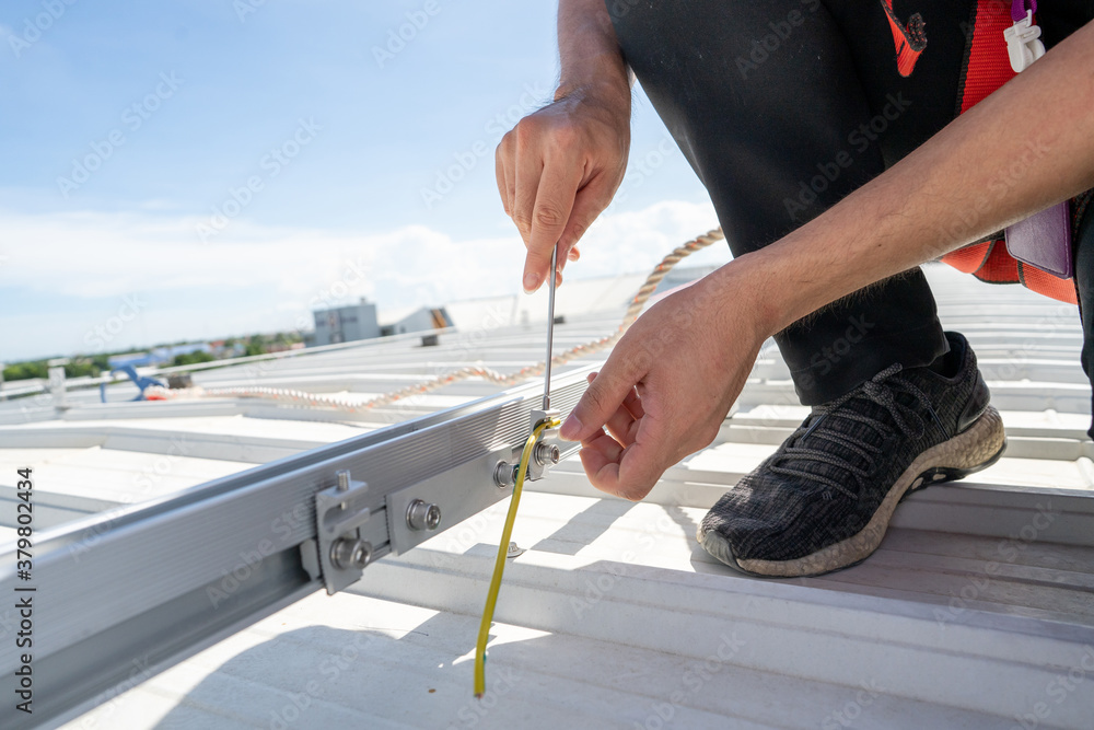 installing grounding in steel bar of solar rooftop power system by ...