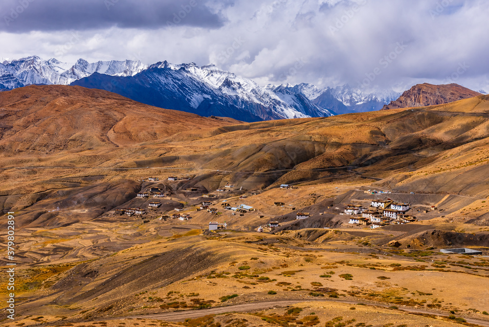 Bird eye aerial view of Hikkim village, famous for highest Post office ...