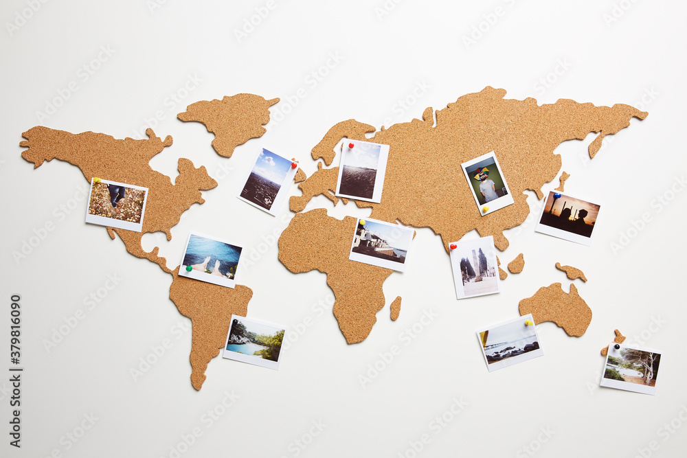 World map with instant photos Stock Photo | Adobe Stock