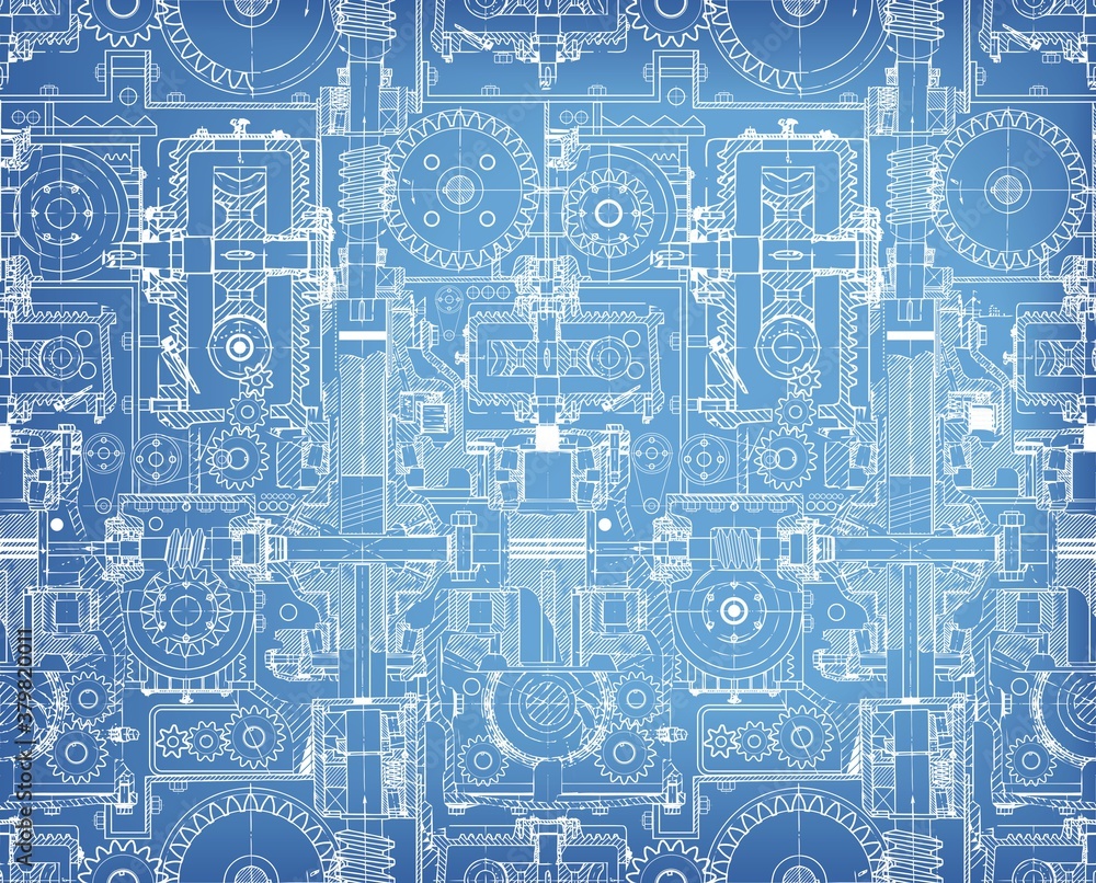 Seamless technical pattern, blueprint , a background of worm gears and ...