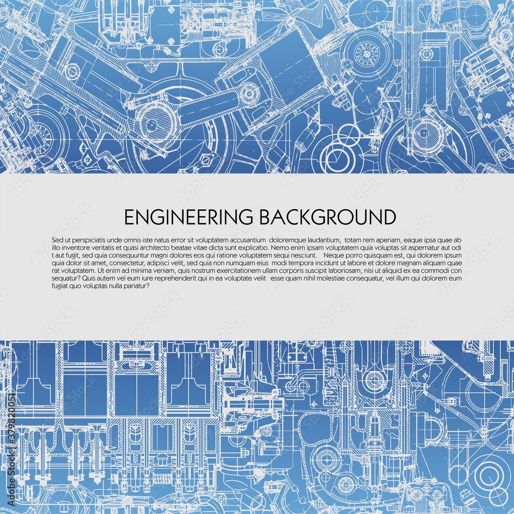 Template engineering background with drawings of car engines with space ...