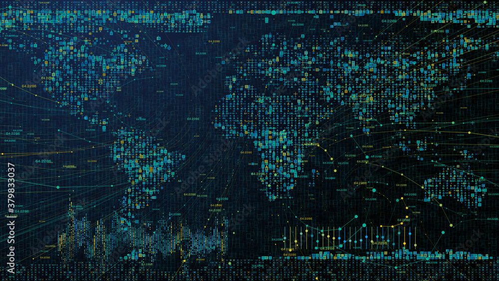 Virtual world map, infographics screen. Stock Illustration | Adobe Stock