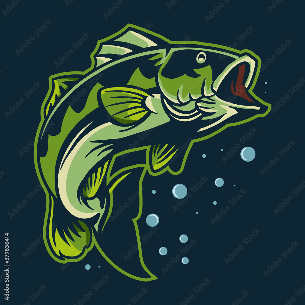 bass fish vector illustration flying Stock Vector | Adobe Stock