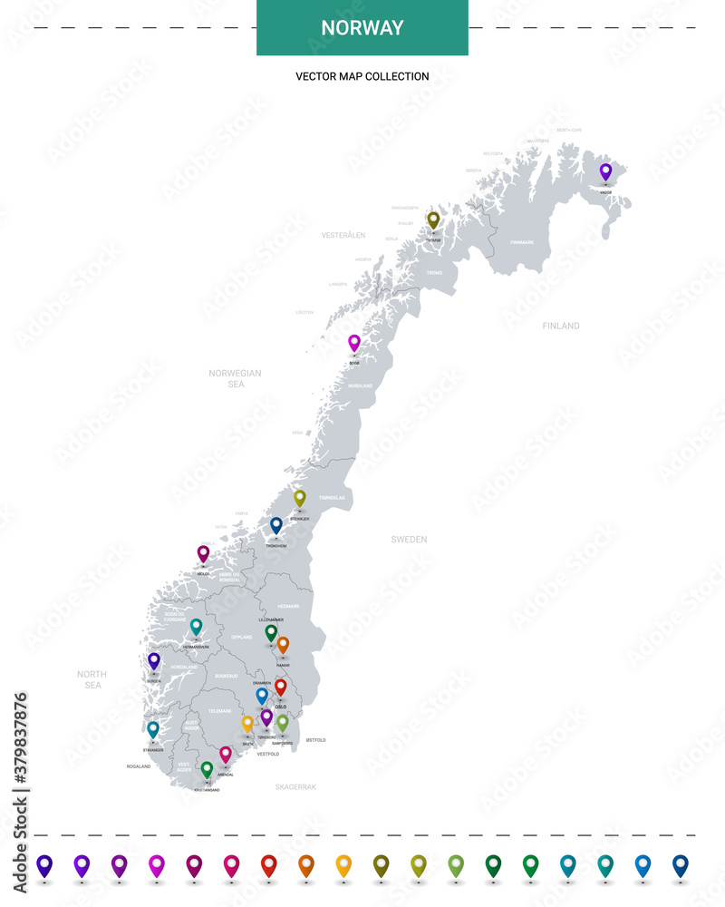 Norway map with location pointer marks. Infographic vector template ...