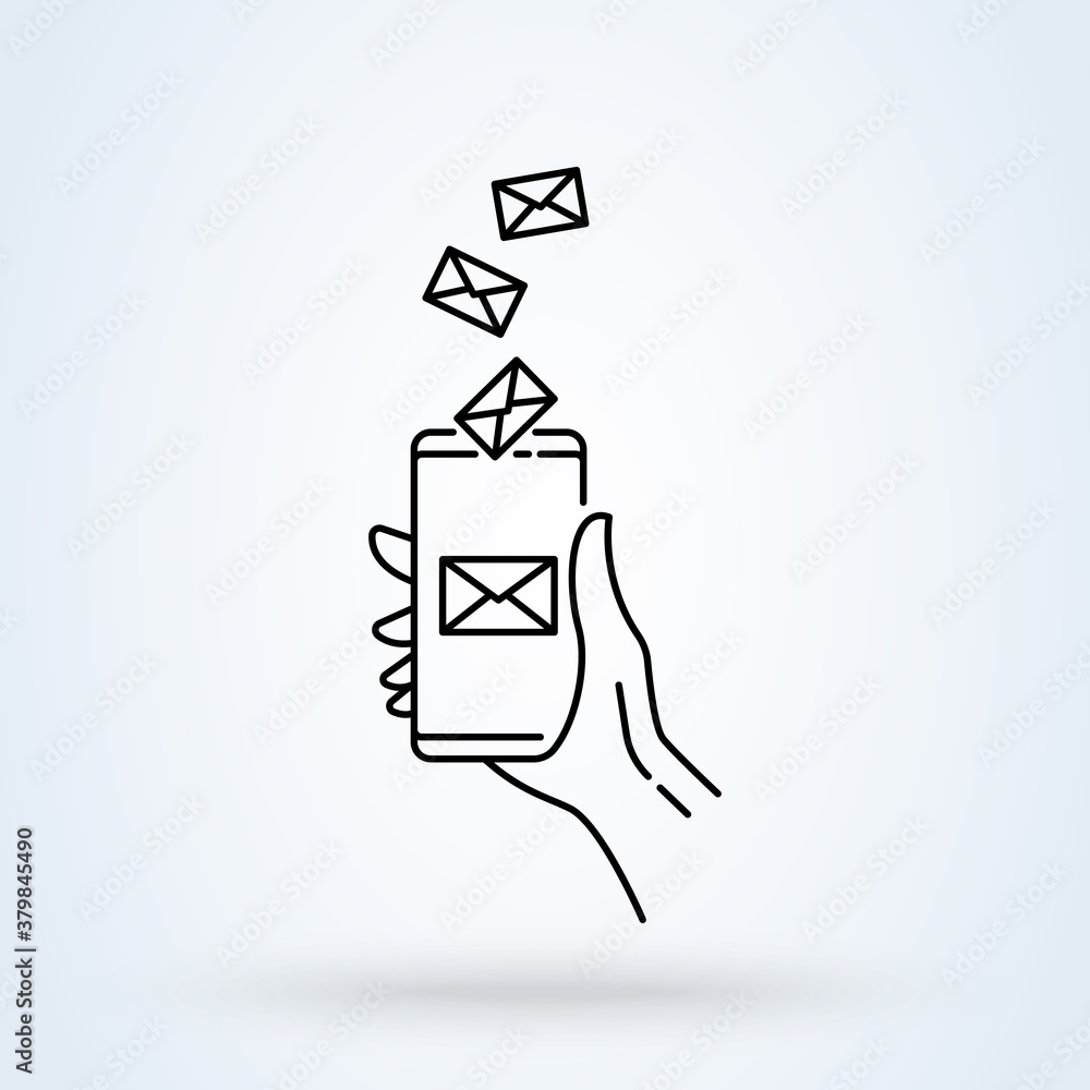 Hand holding the smartphone with e-mail sign line icon or logo. Email ...