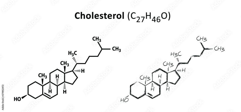 Cholesterol formula cemical structure C27H46O molecule Medical sign ...