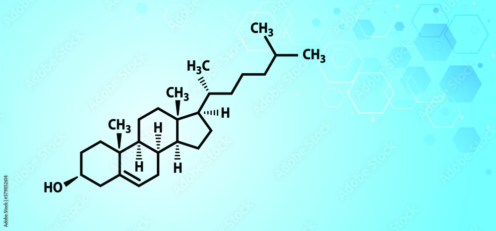 Cholesterol formula cemical structure C27H46O molecule Medical sign ...