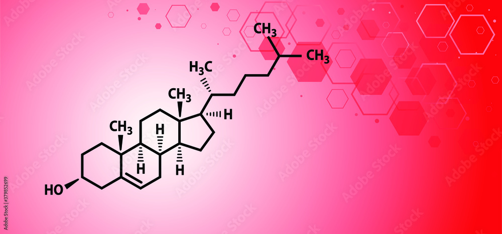 Cholesterol formula cemical structure C27H46O molecule Medical sign ...